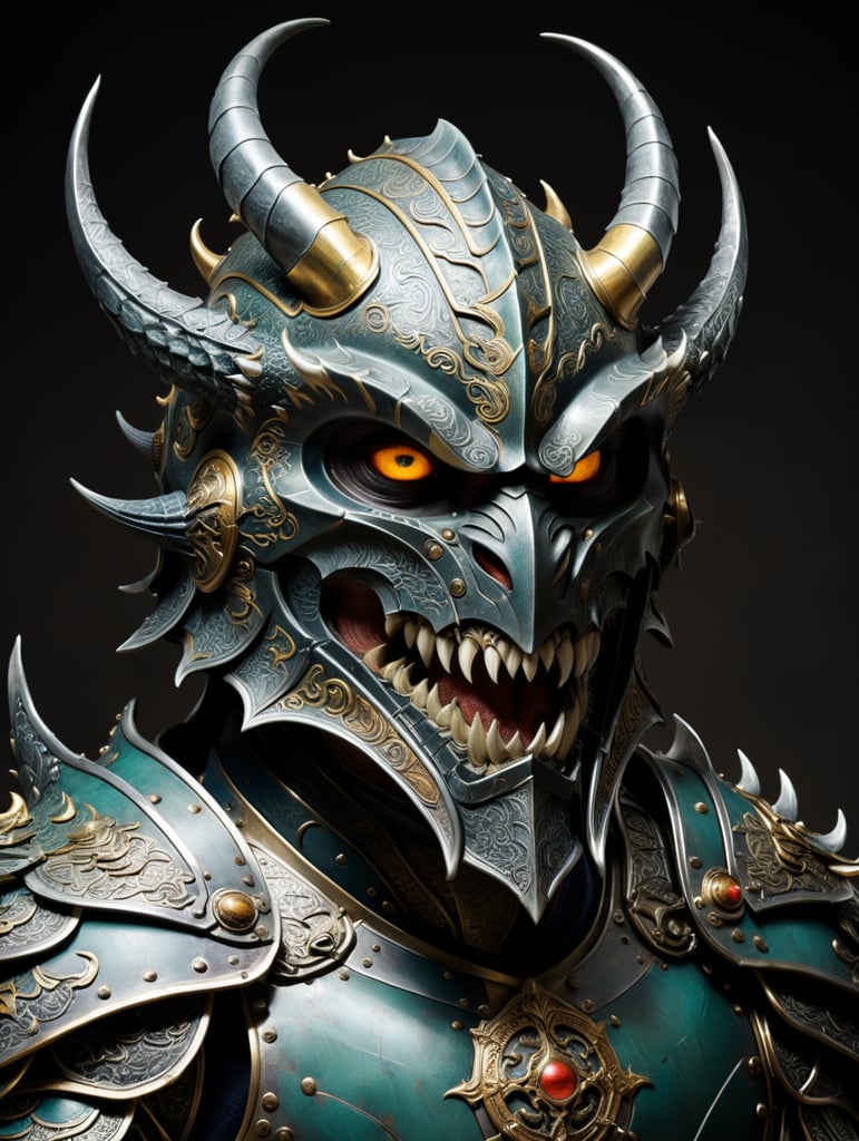 Premium Free ai Images | this set of armor has pointed helm with half ...