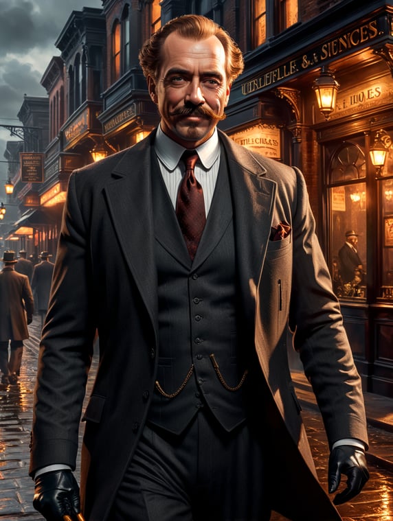 Premium Free ai Images | step into the world of holmes where sharp suit ...