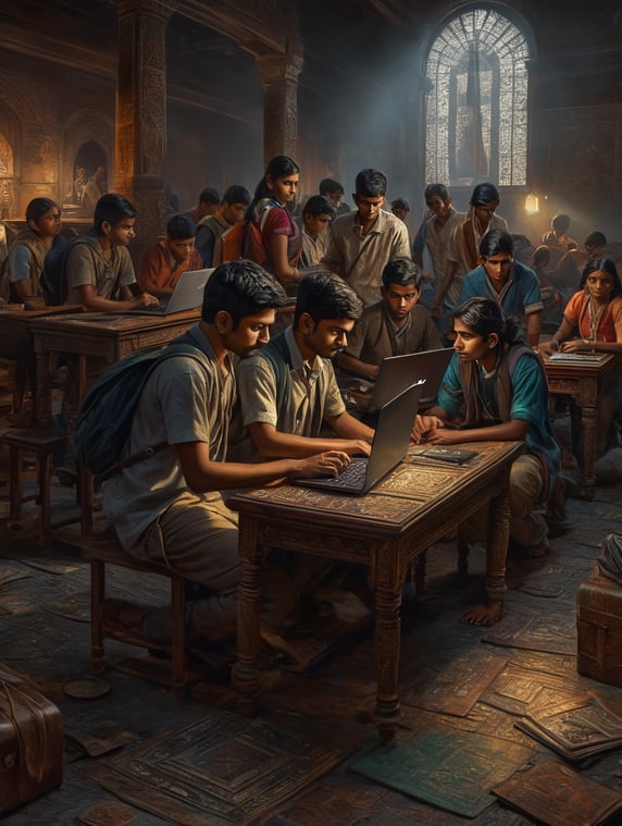 Premium Free ai Images | indian school mstudents working on the laptop ...