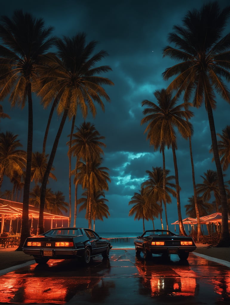 Premium Free ai Images | scarface exotic miami palm trees neon lights ...