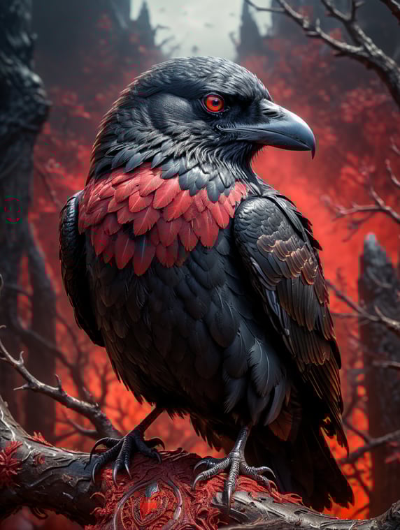Premium Free ai Images | raven with red colors behind