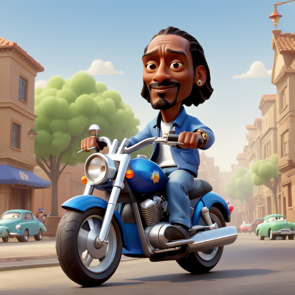 Premium Free ai Images | snoop dogg pixar style riding motorbike