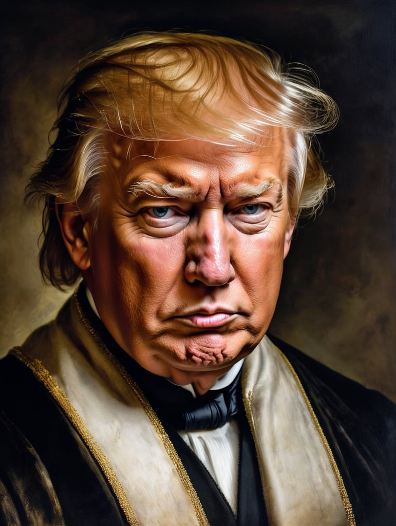 Premium Free ai Images | portrait of donald trump by rembrandt harmenszoon van rijn sad face ...