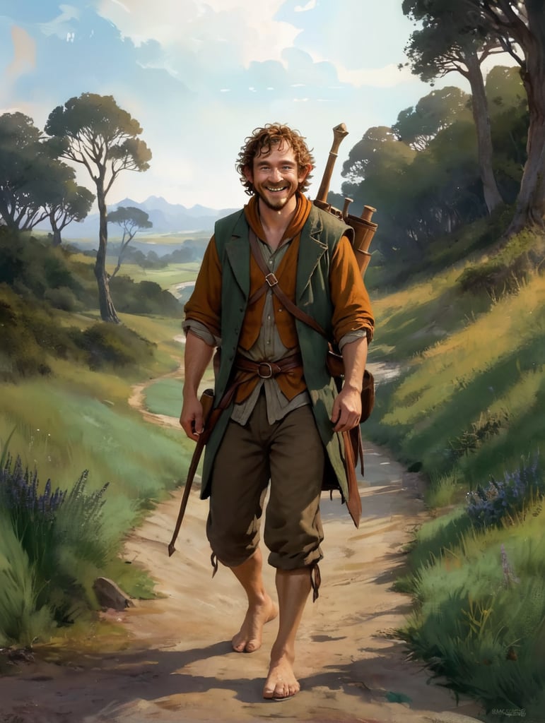 Premium Free ai Images | hobbit man barefoot weed pipe male man short ...
