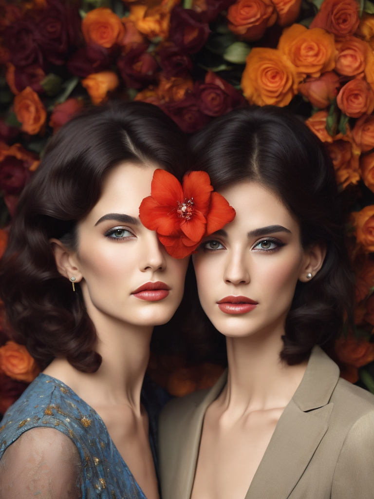 Premium Free ai Images | women twins with flower style of james bidgood ...