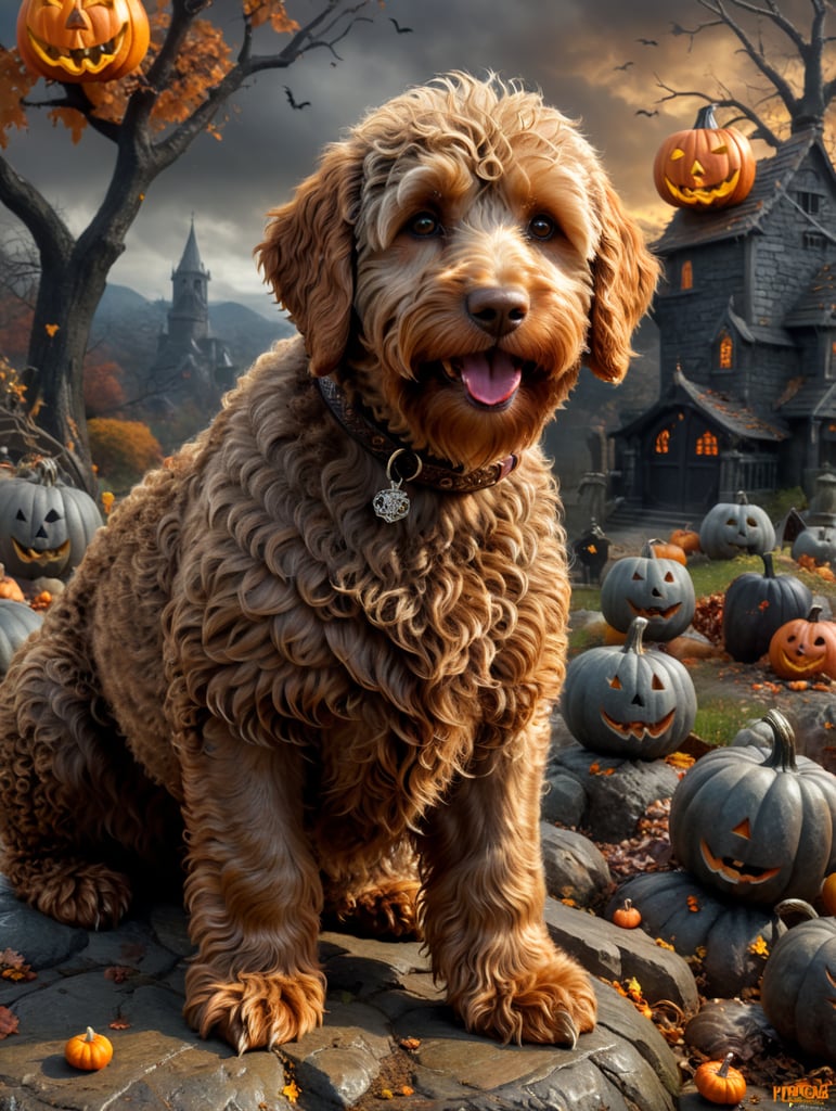 Premium Free ai Images | halloween medium caramel labradoodle