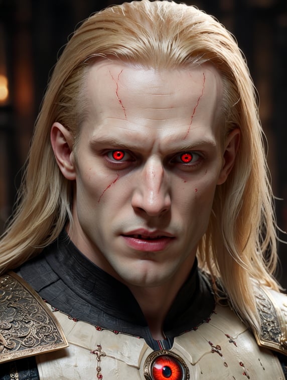 Premium Free ai Images | young pale man red eye very long blonde ...