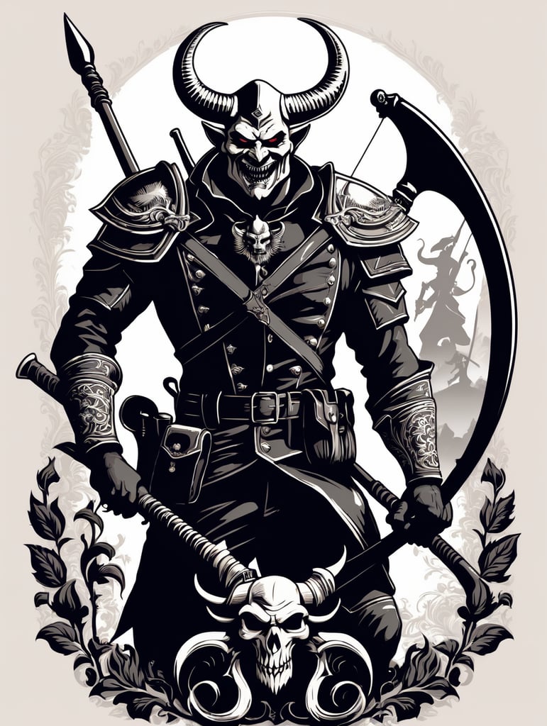 Premium Free ai Images | shirt illustration devil soldier holding ...