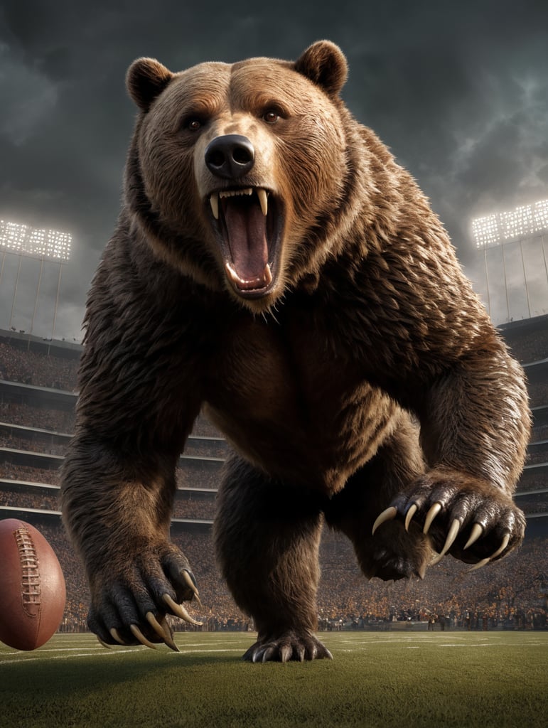 Premium Free ai Images | roaring grizzly bear with american football ...