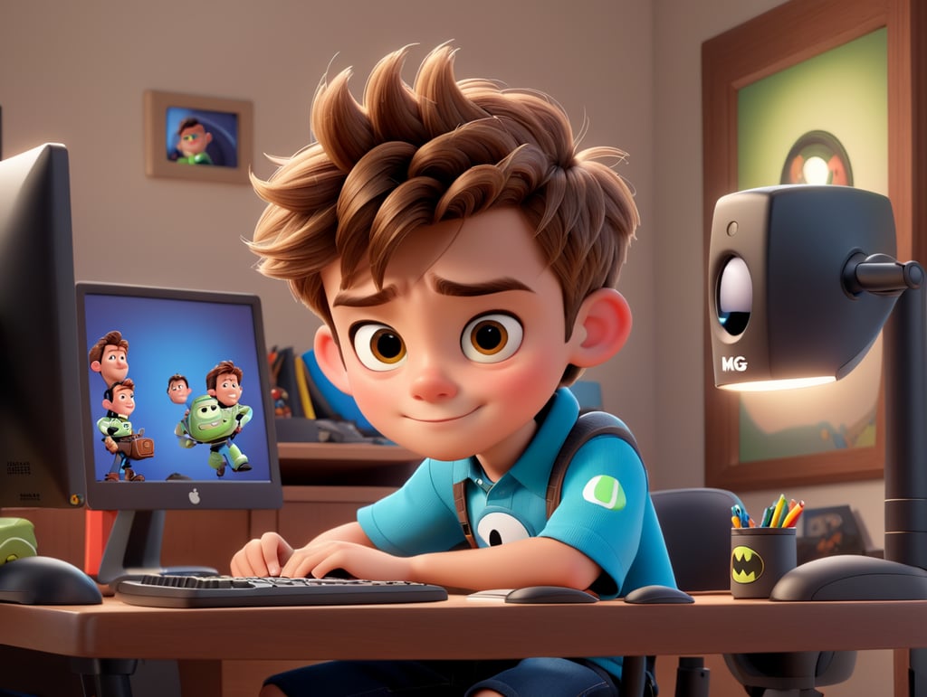 Premium Free ai Images | boy disney pixar style light brown hair in ...