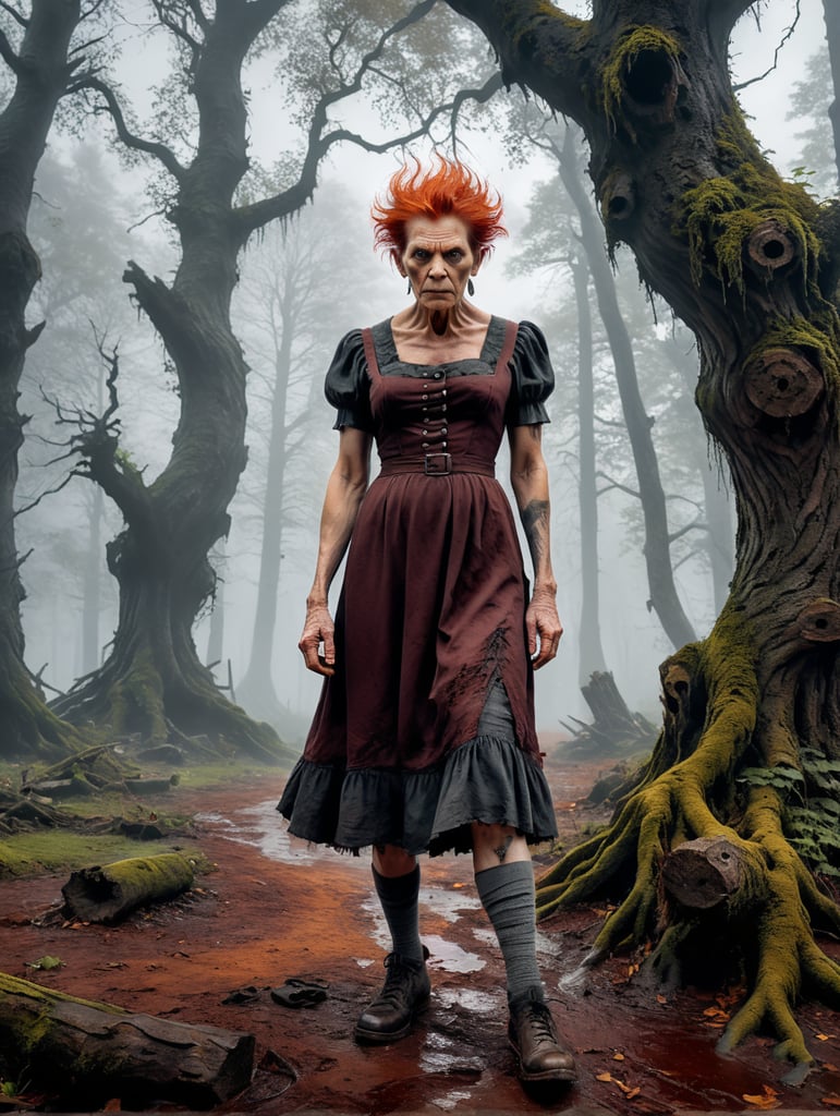 Premium Free ai Images | an old witch short and fat red hair and pale ...