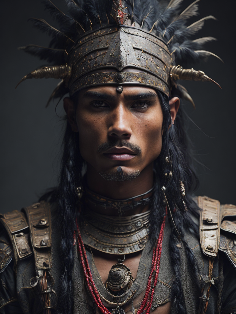 Premium Free ai Images | portrait of an aztec warrior in folk costume