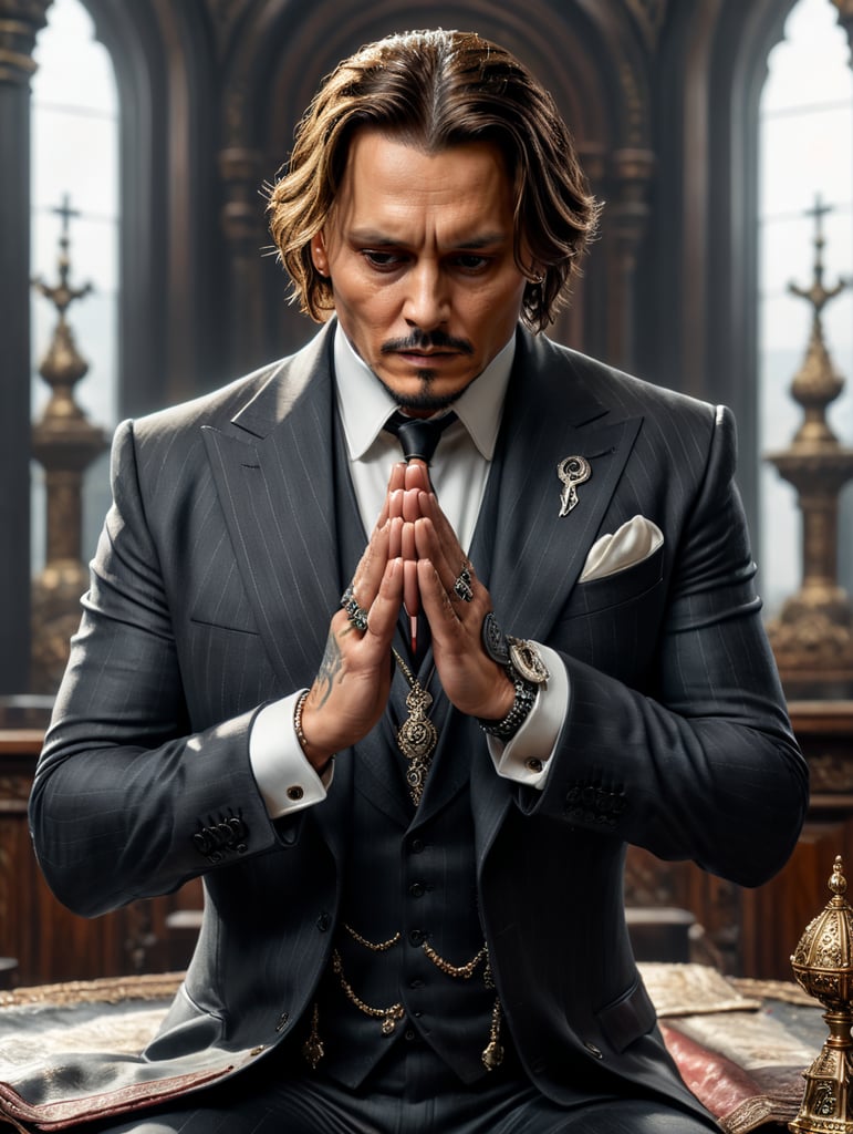 Premium Free ai Images | johnny depp manager suit hands in prayer ...