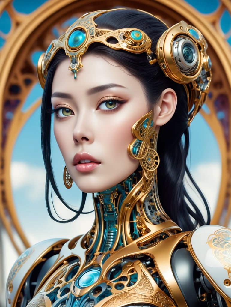 Premium Free ai Images | female robot with an art nouveau cyberpunk ...