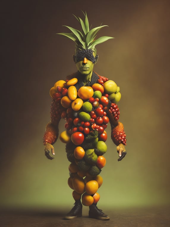Premium Free ai Images | abstract male humanoid made out of fruits