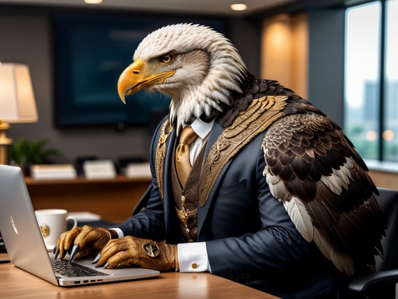 Premium Free ai Images | eagle in business suit working at laptop in ...
