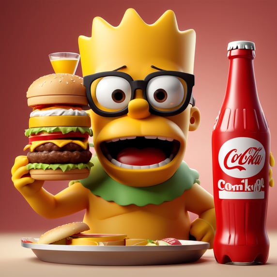 Premium Free ai Images | bart simpson eat hamburger and drink coke