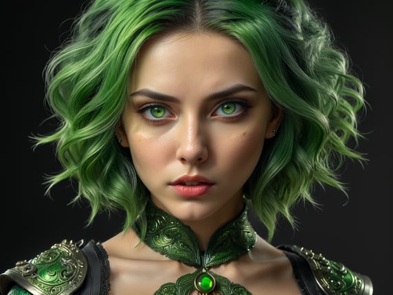 Premium Free ai Images | devuska zelenymi volosami zelenymi glazami sumassedsaa bez zadnego fona
