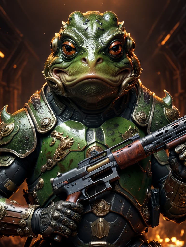 Premium Free ai Images | frog in doomguy armor with shotgun in his hands