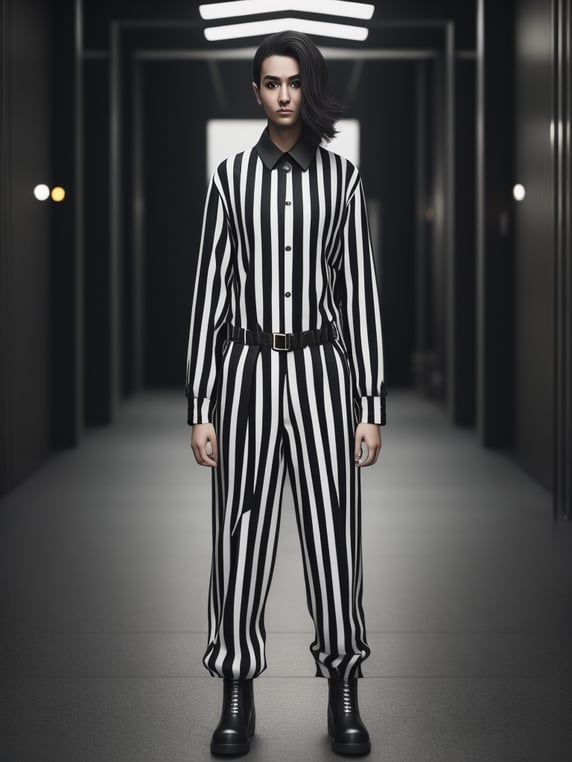 Premium Free ai Images | black and white stripes prison jumpsuit uniform