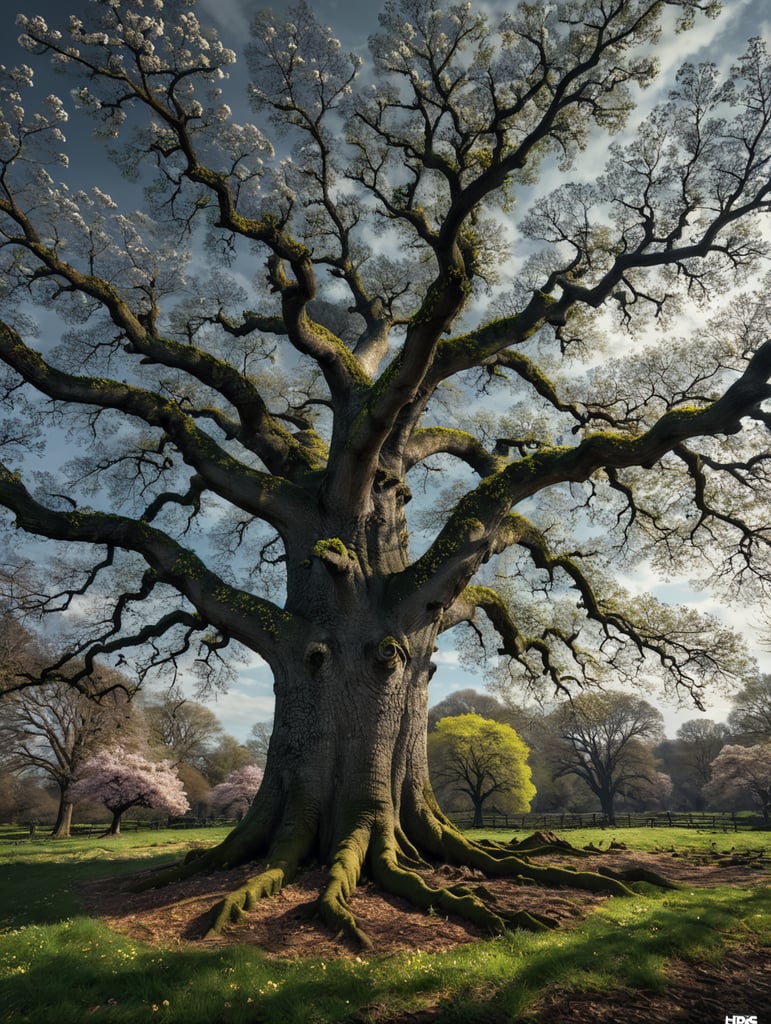 Premium Free ai Images | an oak tree in spring just beginning to get ...