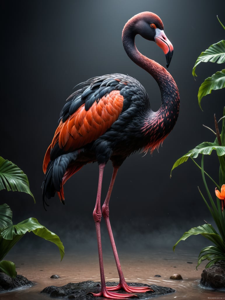 Premium Free ai Images | one black flamingo balanced