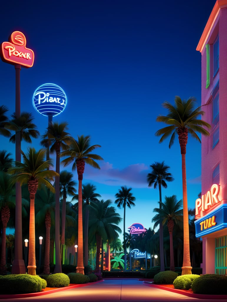 Lumenor AI Image Generation - miami neon lights palm trees