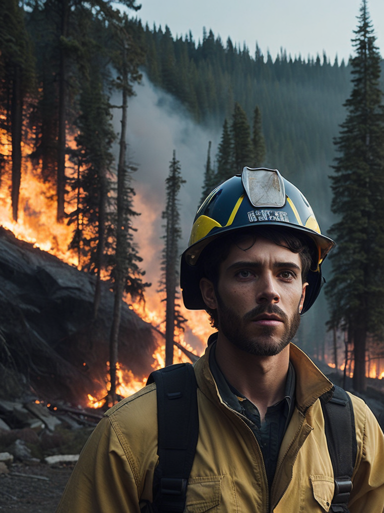 Premium Free ai Images | epic portrait of firefighter forest fire ...