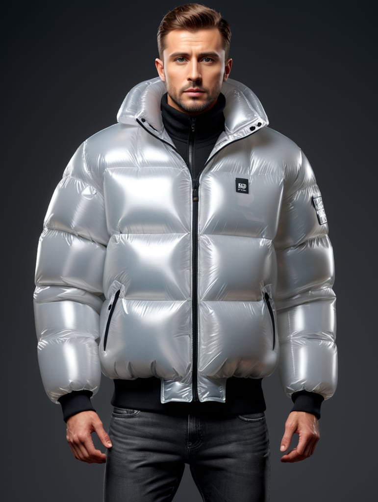 Premium Free ai Images | inflatable white minimalist mans puffer jacket ...