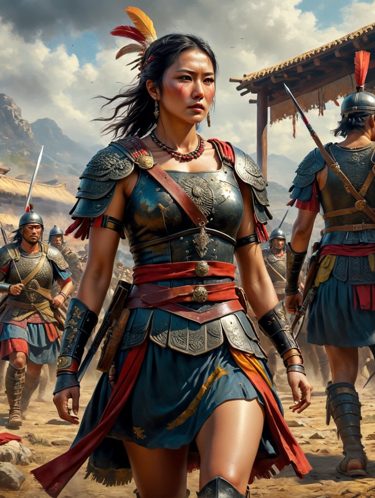 Premium Free ai Images | stgrong female roman battlefield apache ...