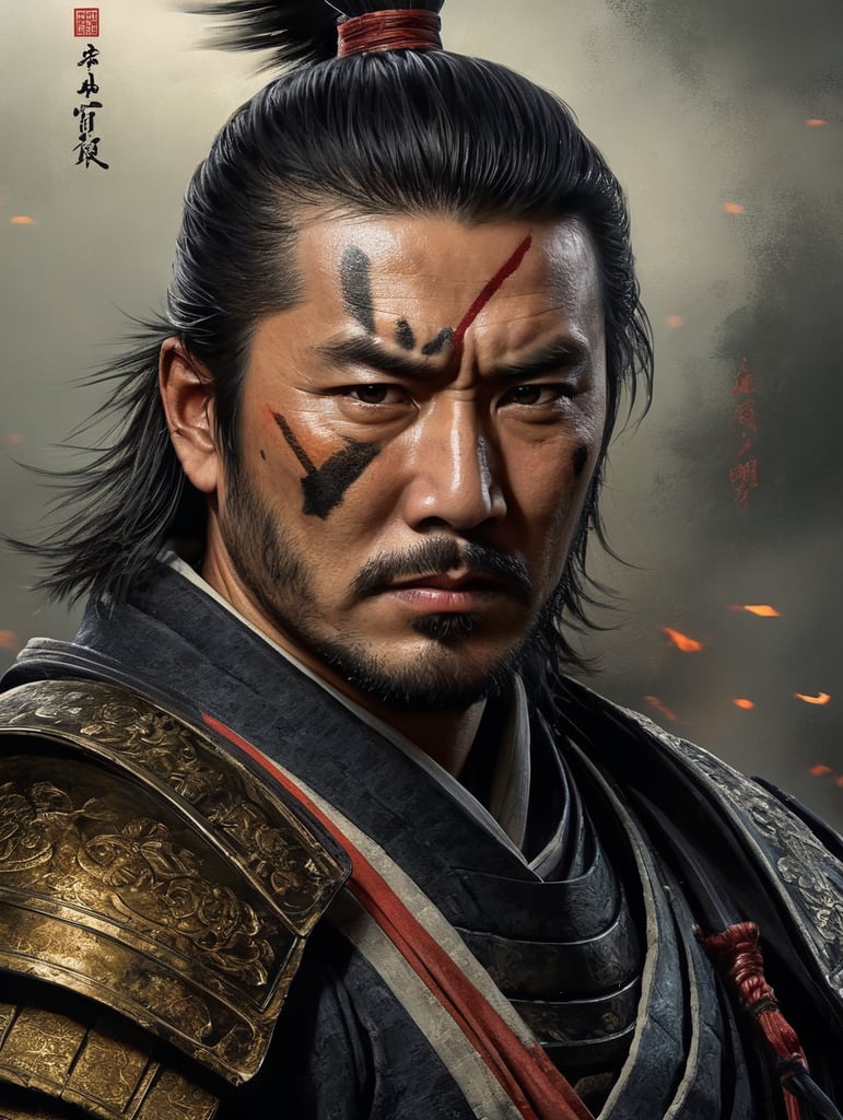 Premium Free ai Images | portrait of samurai with scar on his face very ...