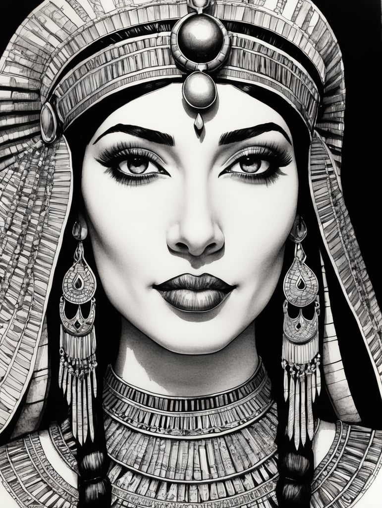 Premium Free ai Images | happy cleopatra ink pen sketch low light low ...