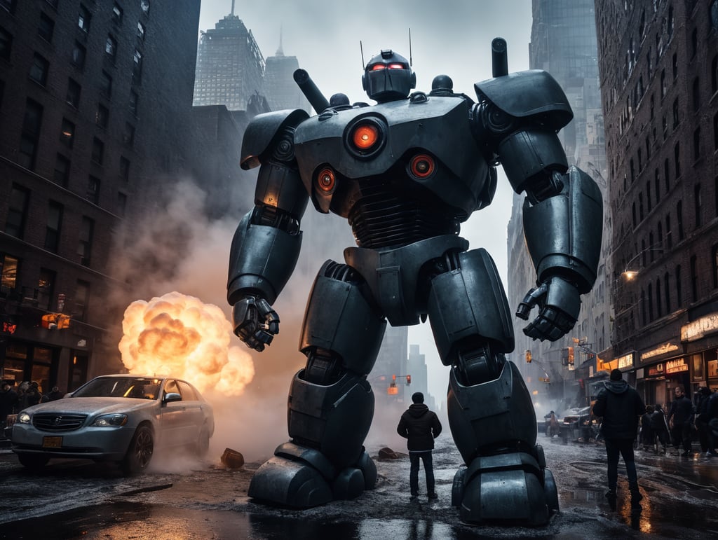 Premium Free ai Images | giant robot jaeger fighting the stay puffed ...
