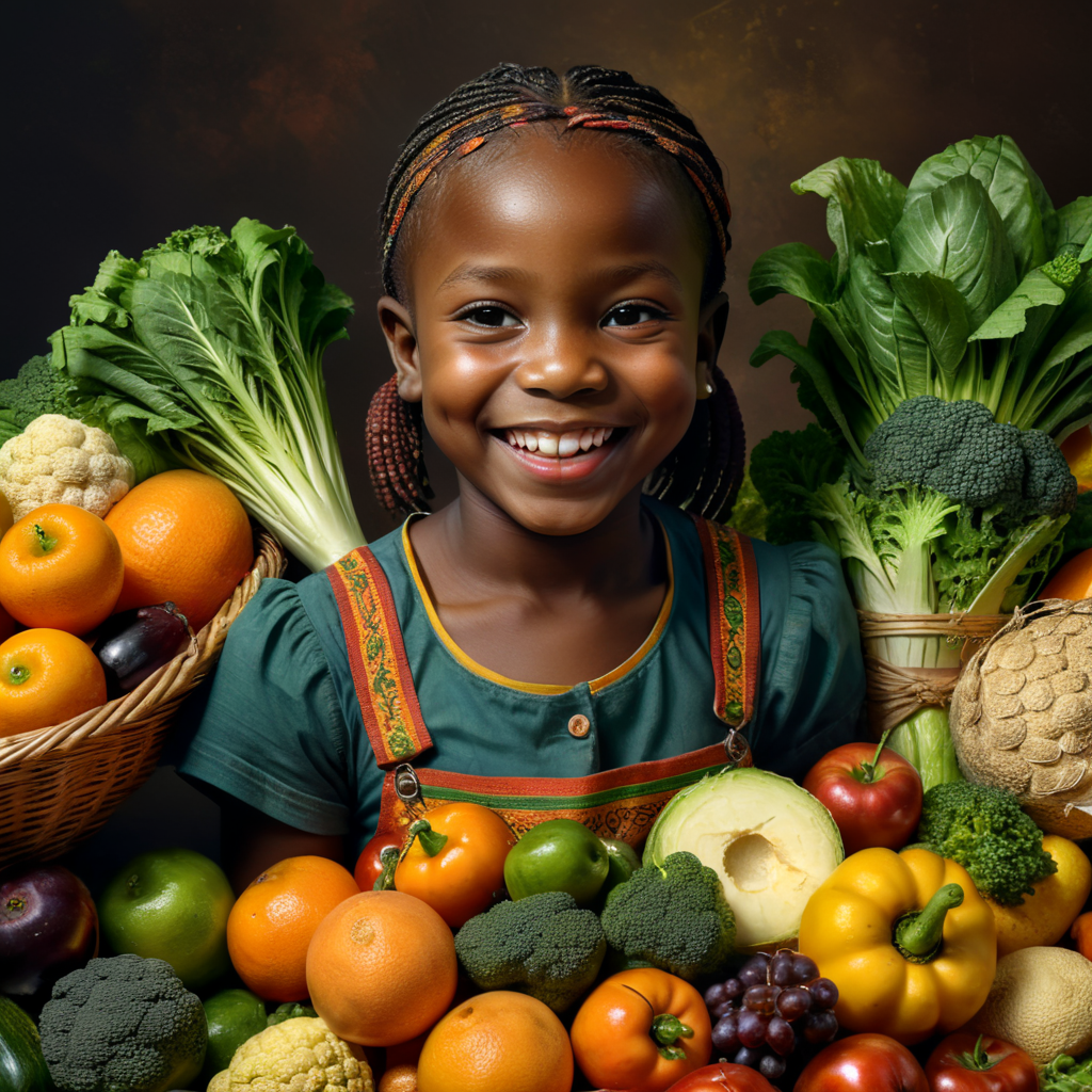 Premium Free ai Images | nigerian smiling kid girl with vegetables and ...