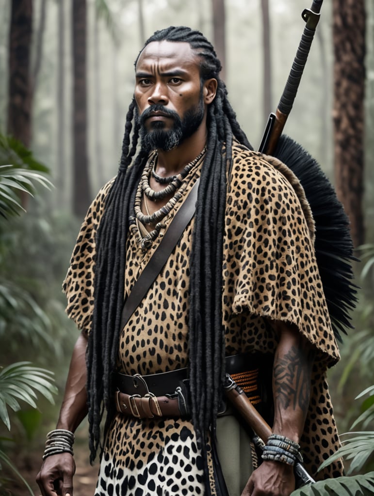 Premium Free ai Images | east african tribal warrior with long black ...