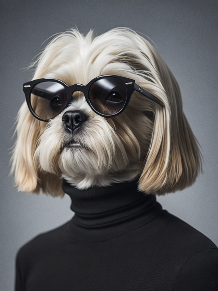 Premium Free ai Images | young shih tzu in black turtle neck shirt andy ...