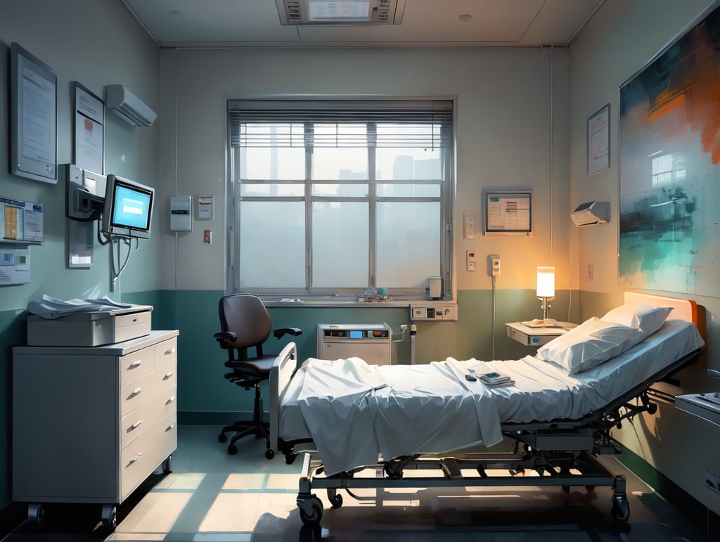 Premium Free ai Images | in dimly lit hospital room single bed takes ...
