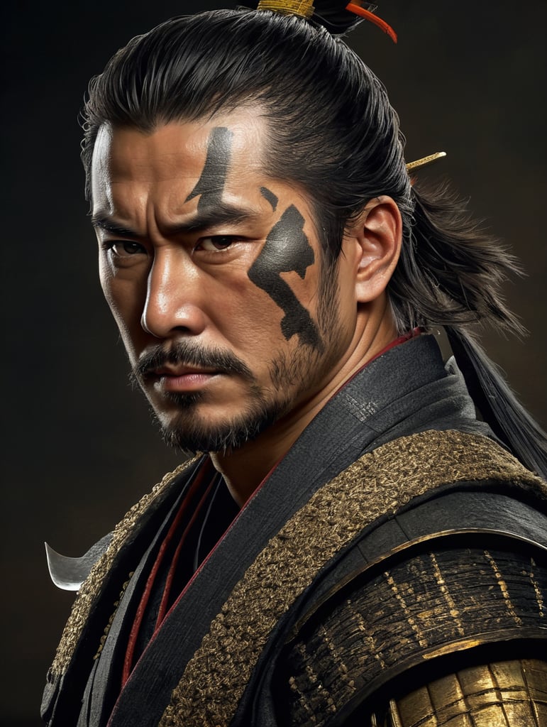 Premium Free ai Images | portrait of samurai with scar on his face very ...