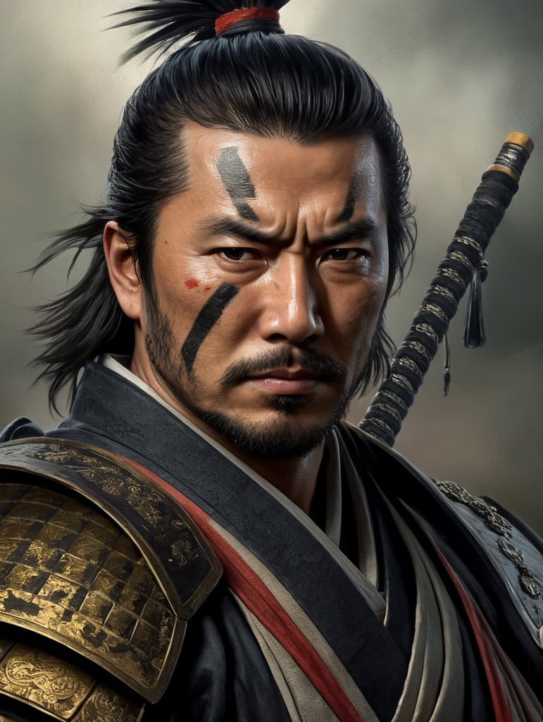 Premium Free ai Images | portrait of samurai with scar on his face very ...