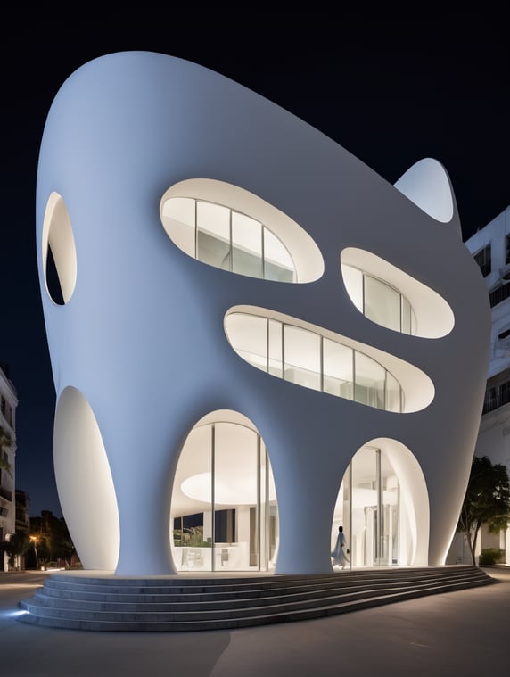 Premium Free ai Images | at night white building with curved shapes in ...