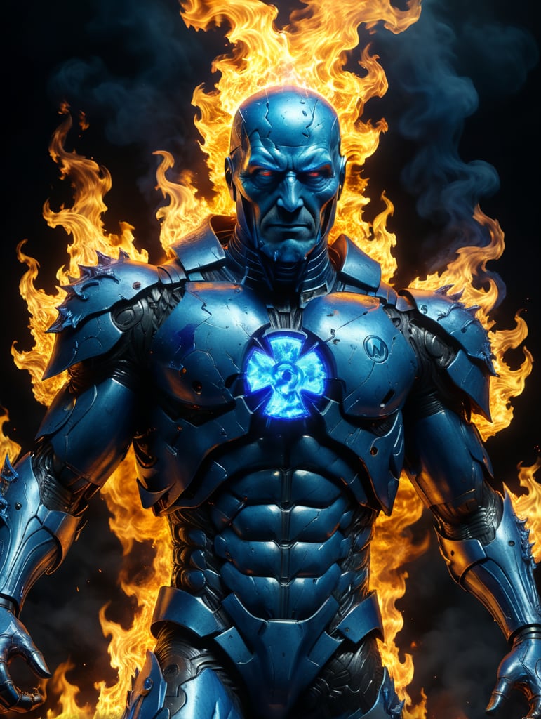 Premium Free ai Images | blue glowing radioactive man on fire