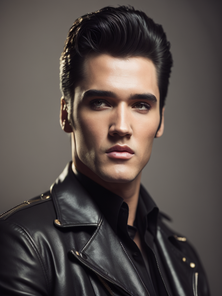 Lumenor AI Image Generation - portrait of elvis presley wearing black ...