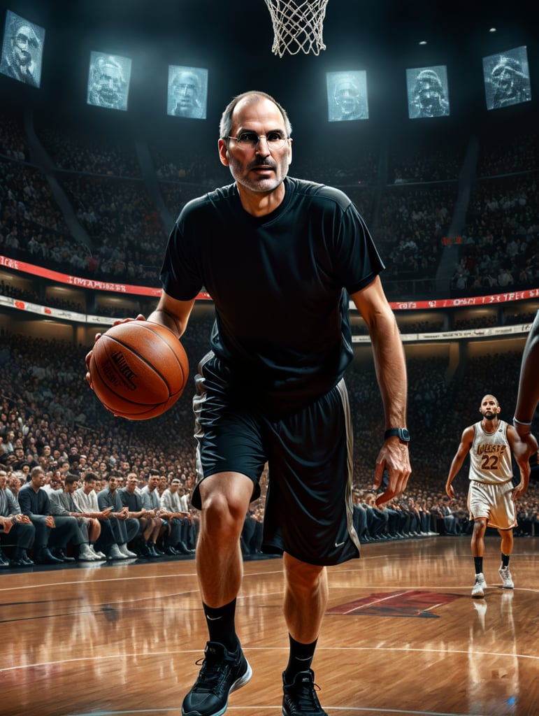 Premium Free ai Images | portrait of steve jobs playing basketball ...