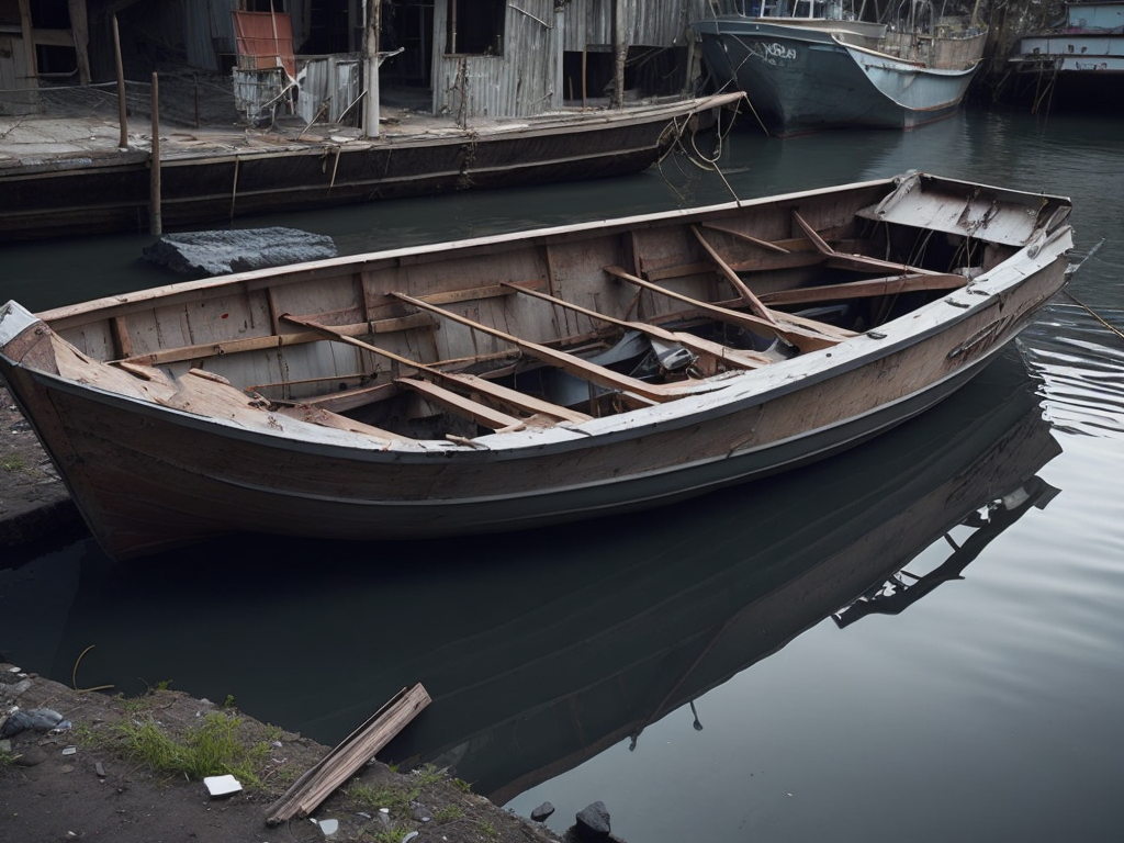 Premium Free ai Images | abandoned broken wooden boat in dilapidated ...