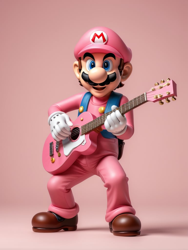 Premium Free ai Images | mario playing pink guitar