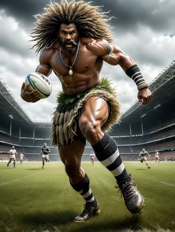 Premium Free ai Images | fijian warrior with long frizzy hair dressed ...
