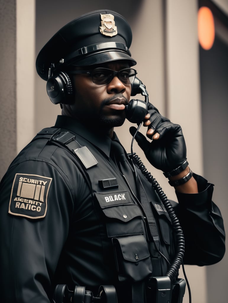 Premium Free ai Images | black security agent call on radio