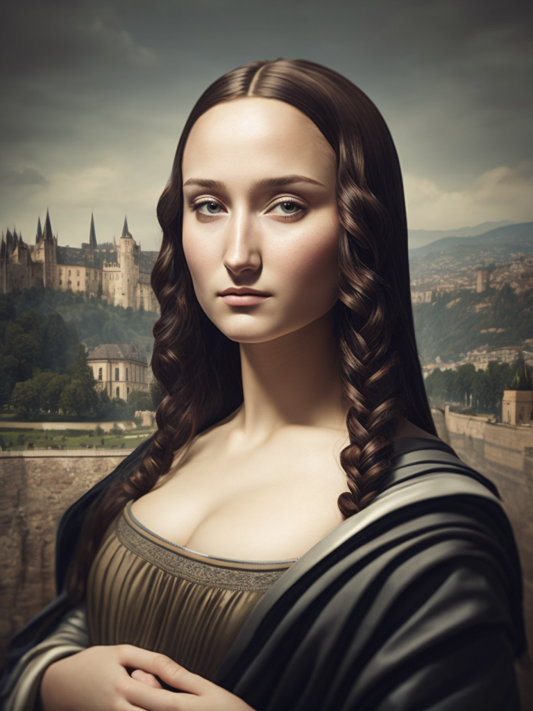 Lumenor AI Image Generation - mona lisa beautiful modern eating slize ...