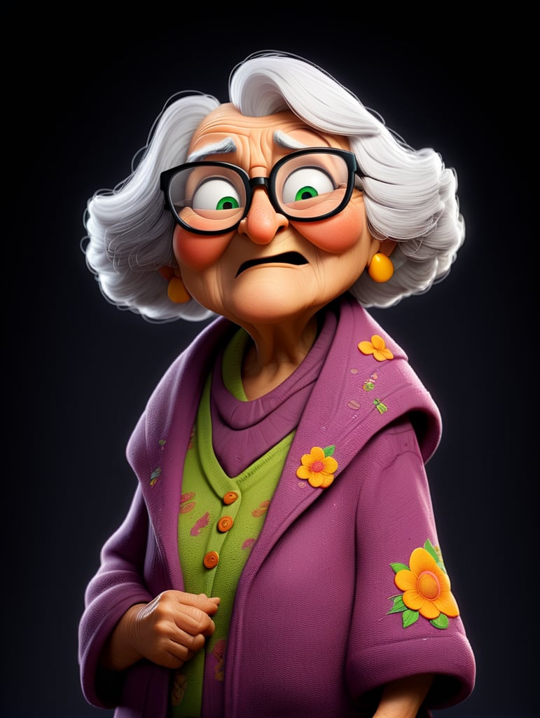 Premium Free ai Images | old women character with black glasses cartoon ...