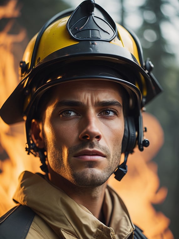 Premium Free ai Images | epic portrait of firefighter close up forest ...